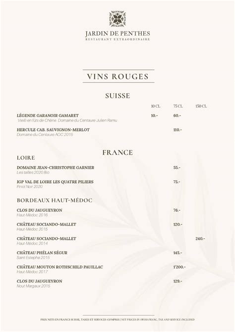 Speisekarte Von Restaurant Jardin De Penthes Pregny Chambésy