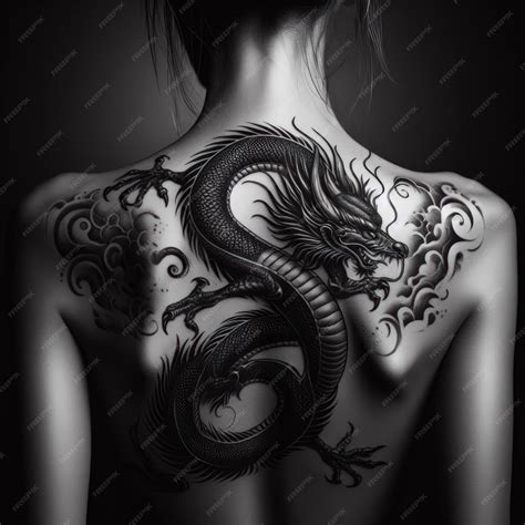 A Woman With A Dragon Tattoo On Her Back Premium Ai Generated Image