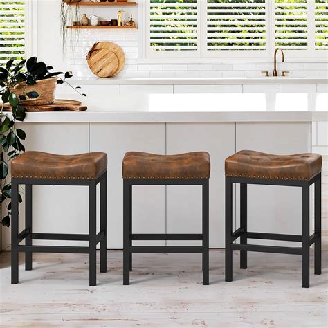 Lue Bona Counter Height Bar Stools 24 Inch Saddle Backless