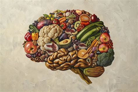 Assorted Vegetables And Fruits Forming Brain Shape On Textured Background Stock Image Image Of