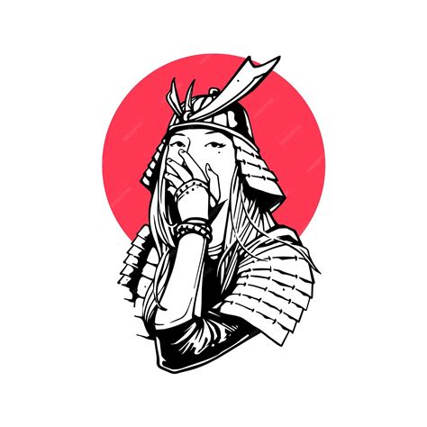 Samurai Girl Artwork Premium Vector