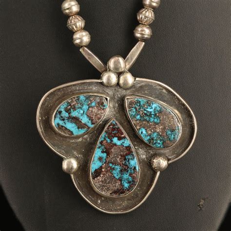 Southwestern Sterling Turquoise Necklace Ebth