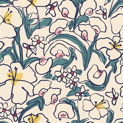 Vector Hand Drawn Flower Sketch Illustration Seamless Repeat Pattern 15548110 Vector Art At Vecteezy