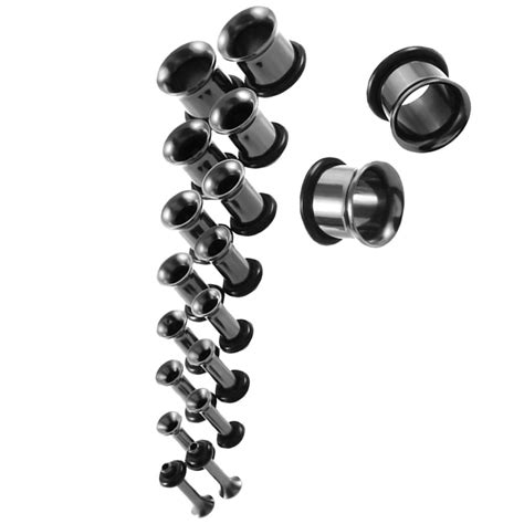 Ehjre 18 Pieces 14g 00g Assorted Stainless Steel Ear Plug Stretching Set Individually Black
