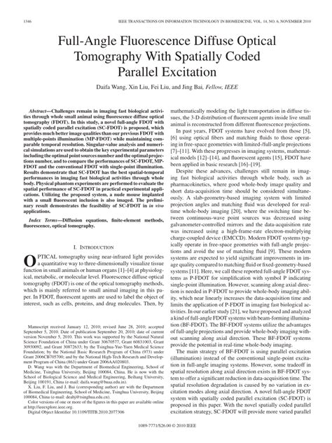 Pdf Full Angle Fluorescence Diffuse Optical Tomography With Spatially Coded Parallel Excitation