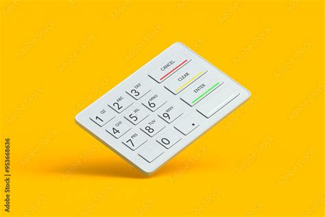falling atm keypad on orange background cash dispenser keyboard