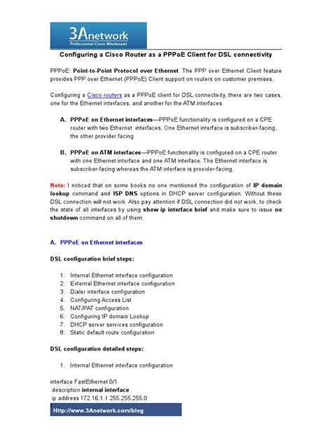 Configuring A Cisco Router As A Pppoe Client For Dsl Connectivity Pdf Ip Address Domain