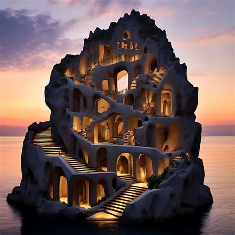 A Monolithic Structure Fashioned From Colossal Rocks Premium Ai