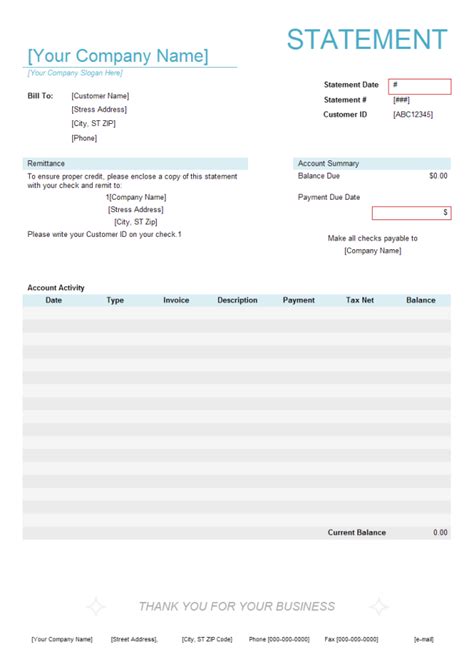 Billing Statement Template Free Download