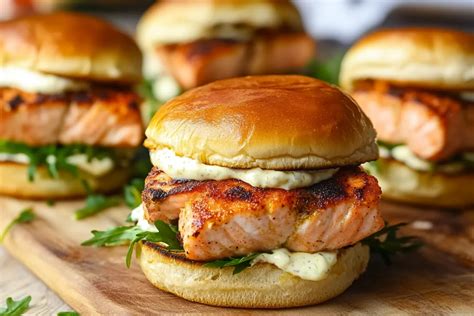 Easy Spicy Cajun Salmon Sliders With Garlic Aioli