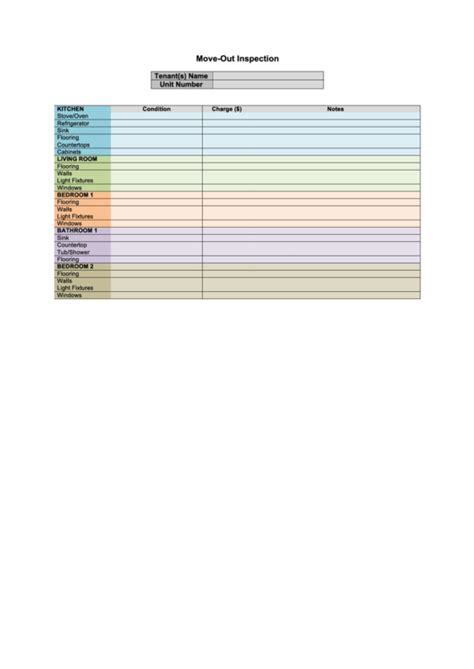 Move Out Inspection Printable Pdf Download