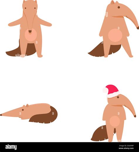 Giant Anteater Icons Set Cartoon Vector Cute Funny Anteater Character