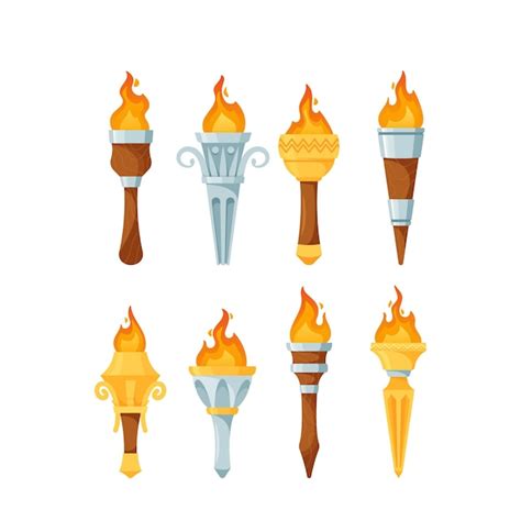 Premium Vector Set Of Flaming Torchlight Burning Torch Medieval Brand Premium Vector Set Of Flaming Torchlight Burning Torch Medieval Brand