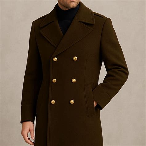 Mens Military Wool Greatcoat Vintage Double Breasted Army Overcoat