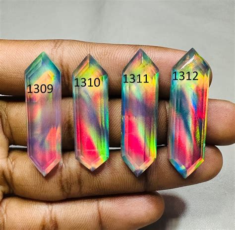 Fancy Multi Fire Aurora Opal Cabochon Loose Gemstone Faceted Aurora