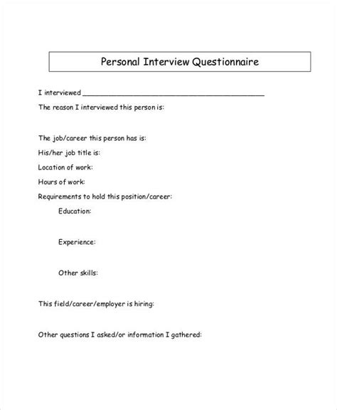 Questionnaire Format For Interview