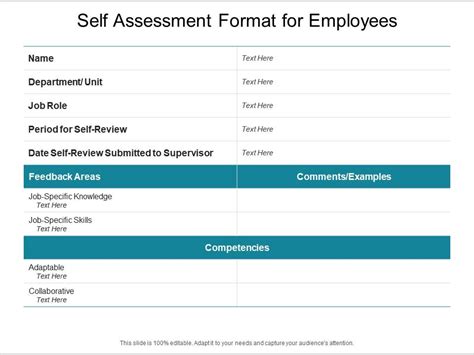 Self Assessment Format For Employees Graphics Presentation Background For Powerpoint Ppt