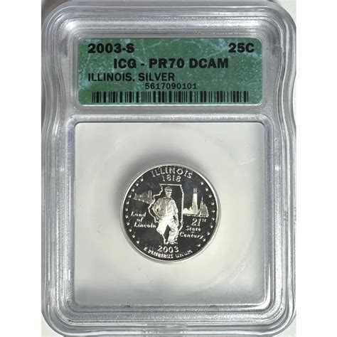 2003 S Us Silver Proof Illinois Quarter Graded Pr70 Dcam By Icg