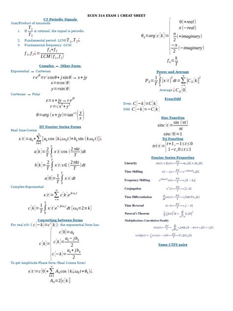 Exam 2 Cheat Sheet Pdf Mathematical Relations Fourier Analysis