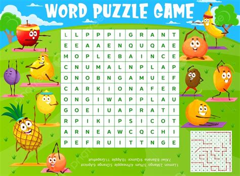 Personajes De Frutas Maduras De Dibujos Animados En La Hoja De Trabajo Del Juego De Rompecabezas