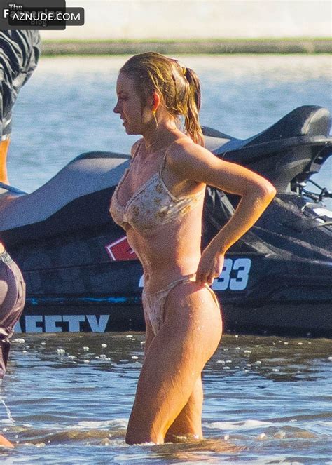 Sydney Sweeney Sexy Seen With Glen Powell Swim Out To A Yacht While Filming Aznude