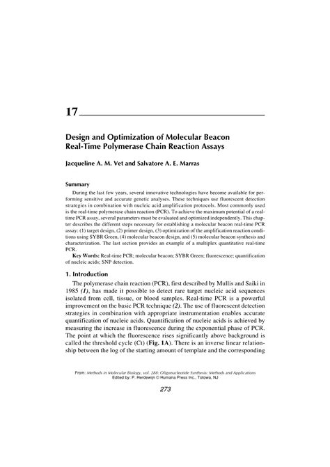 Design And Optimization Of Molecular Beacon Real Time Polymerase Chain Reaction Assays Docslib