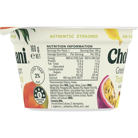 Chobani Vanilla Greek Yogurt Tropical Fruit Nutrition Facts At Dennis