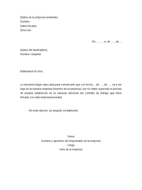 Carta De No Superacion Del Periodo De Prueba Pdf