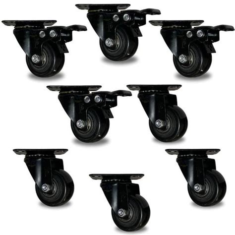 Kit Com 8 Rodinhas Reforçada 50mm 4 Com Trava E 4 Sem Trava 280kg Movel Borracha Spp