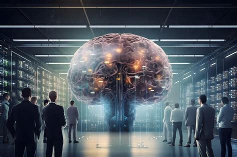 Premium Ai Image People Looking At Giant Human Brain As A