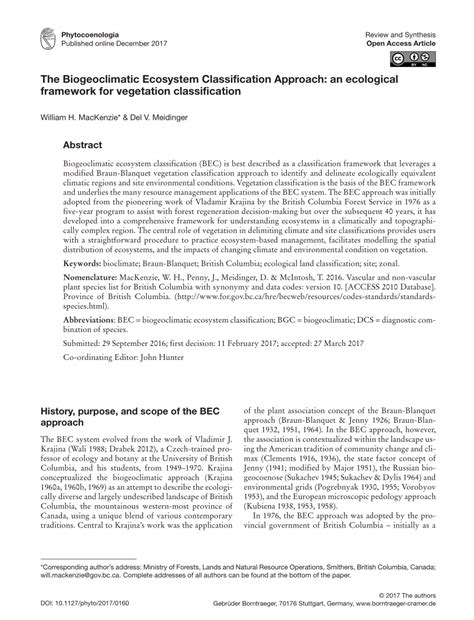 Pdf The Biogeoclimatic Ecosystem Classification Approach An