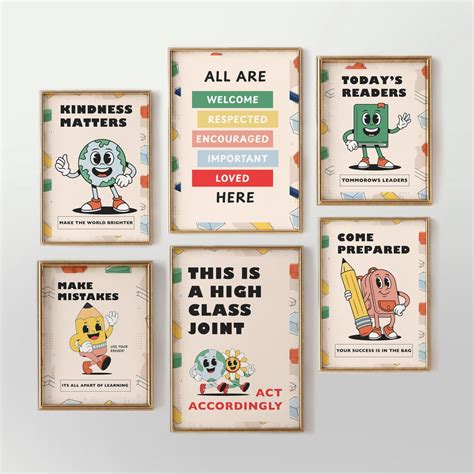 Elementary Classroom Posters Printable Set Positive Retro Teacher