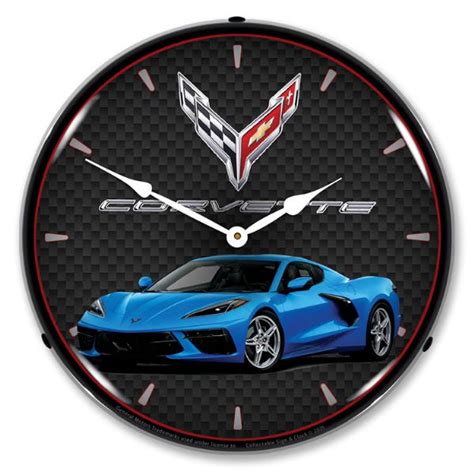 C8 Corvette Stingray Riptide Blue Led Backlit Clock Auto Gear Direct