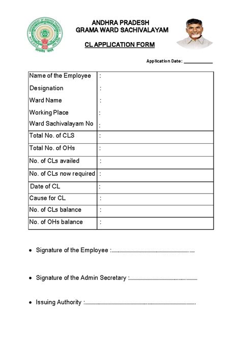 New Cl Casual Leave Format Andhra Pradesh Grama Ward Sachivalayam Cl Application Form