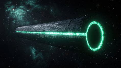 Futuristic Spacecraft With Glowing Ring In Space Stock Illustration Illustration Of Galactic