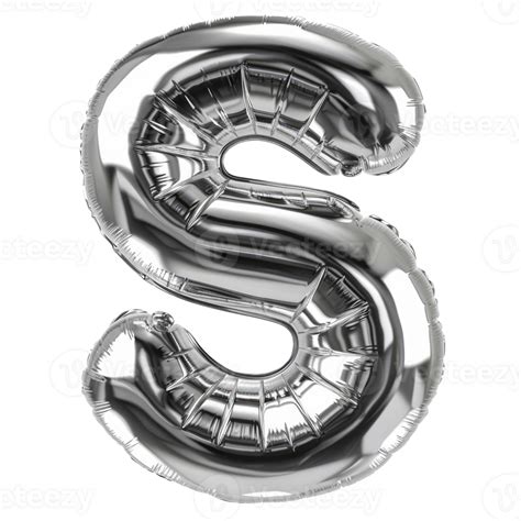 Shiny Silver 3d Form Of Letter S Isolated Inflated Balloon Bubble Font