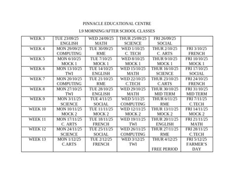 L9 Class Schedule Pdf