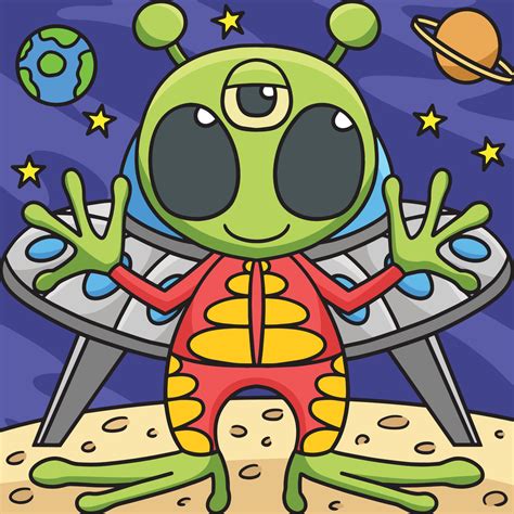 Ovni Extraterrestre Espacio De Colores Dibujos Animados Ilustración