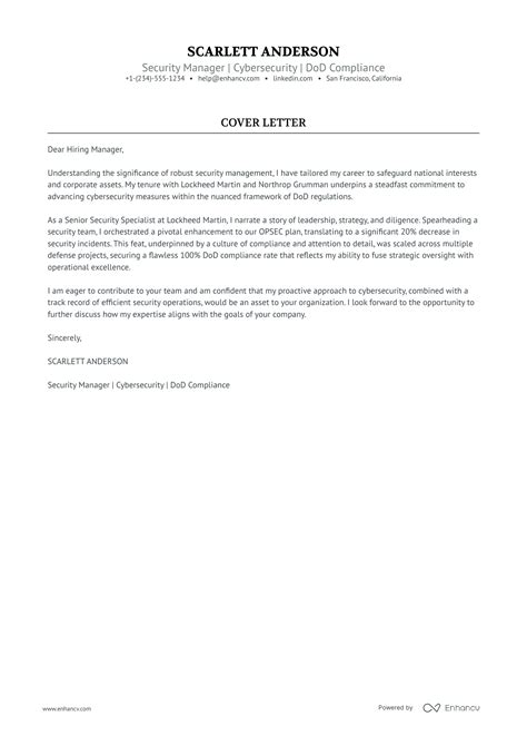 3 Professional Security Manager Cover Letter Examples And Template For 2026 Enhancv