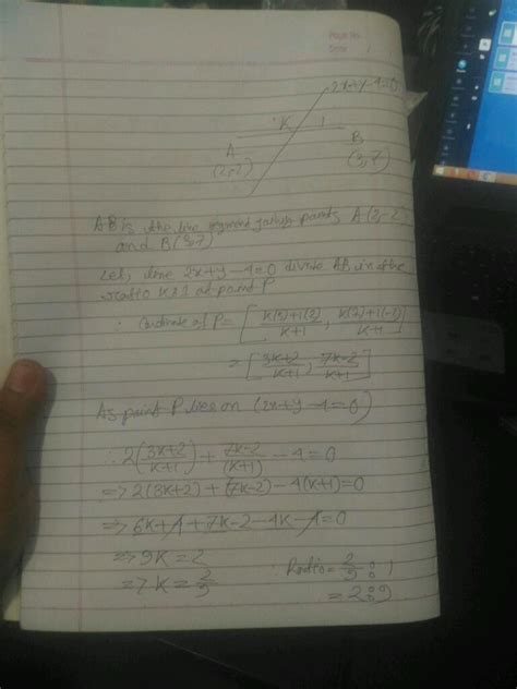 In What Ratio Does The X Axis Divide The Line Segment Joining The Points 2 3 And 5 6