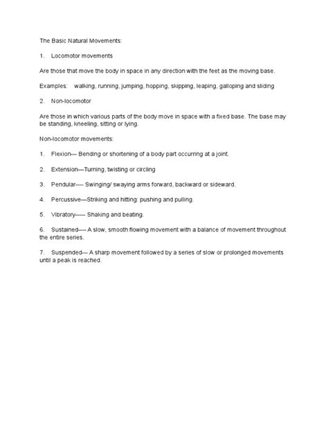 The Basic Natural Movements Locomotor And Non Locomotor Pdf