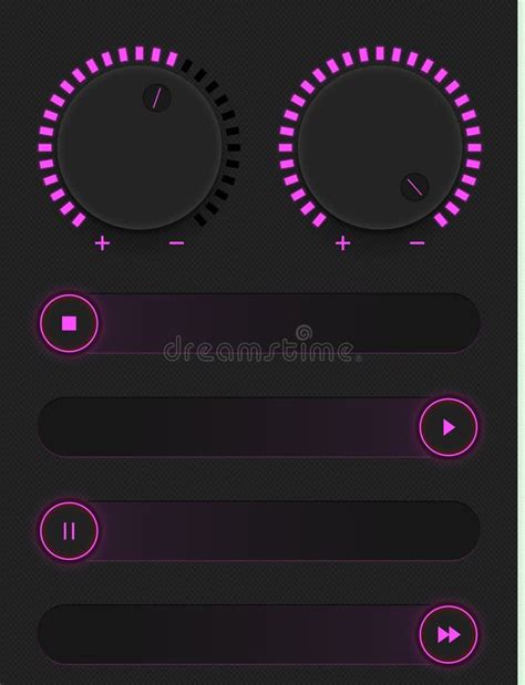 Set Of Glowing Purple Buttons And Sliders Neon Style Control User