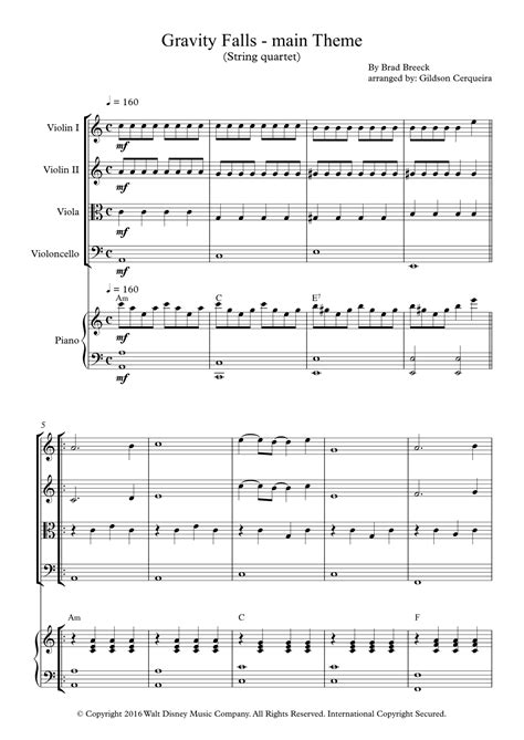 Gravity Falls Main Theme Arr Gildson Cerqueira By Brad Breeck Sheet Music For String
