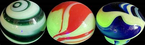 Lot 3 Original Uranium Glass Green Blue Red Marble Swirl 1930s Gear