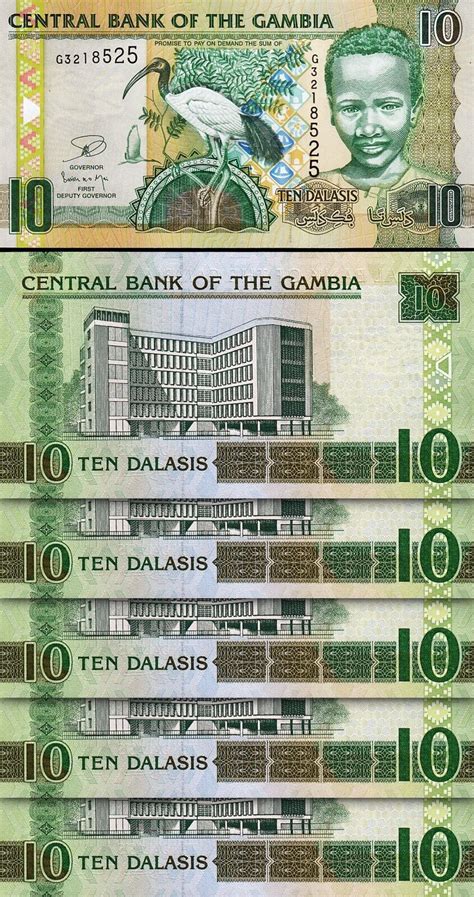 Gambia 10 Dalasis 2006 2013 Unc 5 Pcs Lot Consecutive P 26c Fortumor Numismatic Center