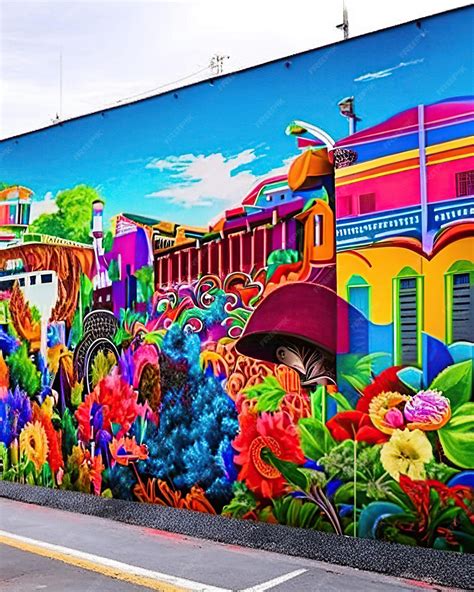 Premium Photo Wall Of Colorful Murals Representing The Hispanic Culture
