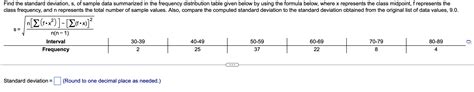 Solved Find The Standard Deviation S Of Sample Data
