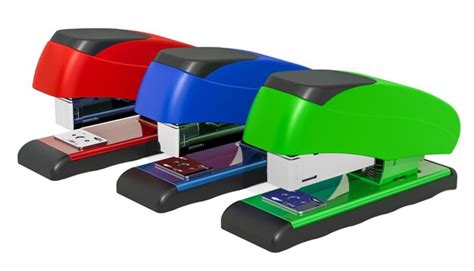 Premium Photo Set Of Colored Staplers 3d Rendering