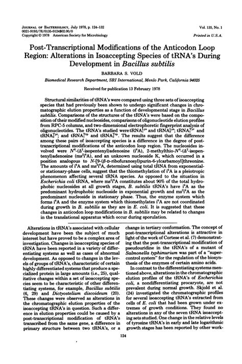 Post Transcriptional Modifications Of The Anticodon Loop Region Alterations In Isoaccepting