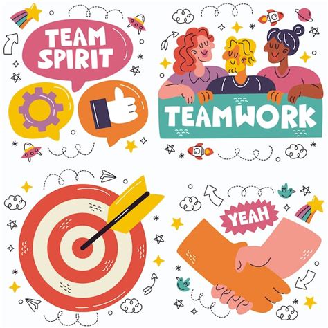 Doodle Team Spirit Stickers Collection Free Vector